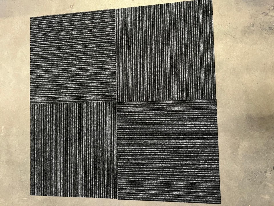 20 x GREY STRIPE Carpet Tiles 5m2 Box Heavy Duty Flooring Floor RUBBER ...