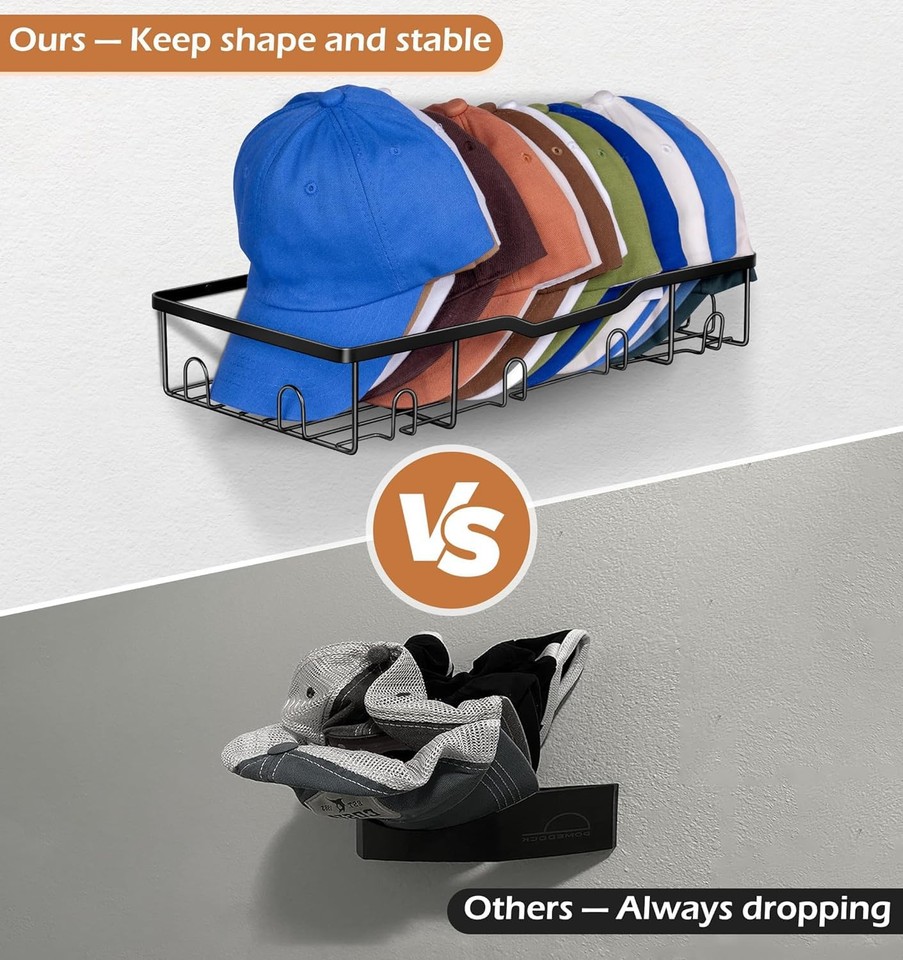 Metal Hat Racks for Baseball Caps Wall Hat Organizer Fit 48 Caps Holder ...