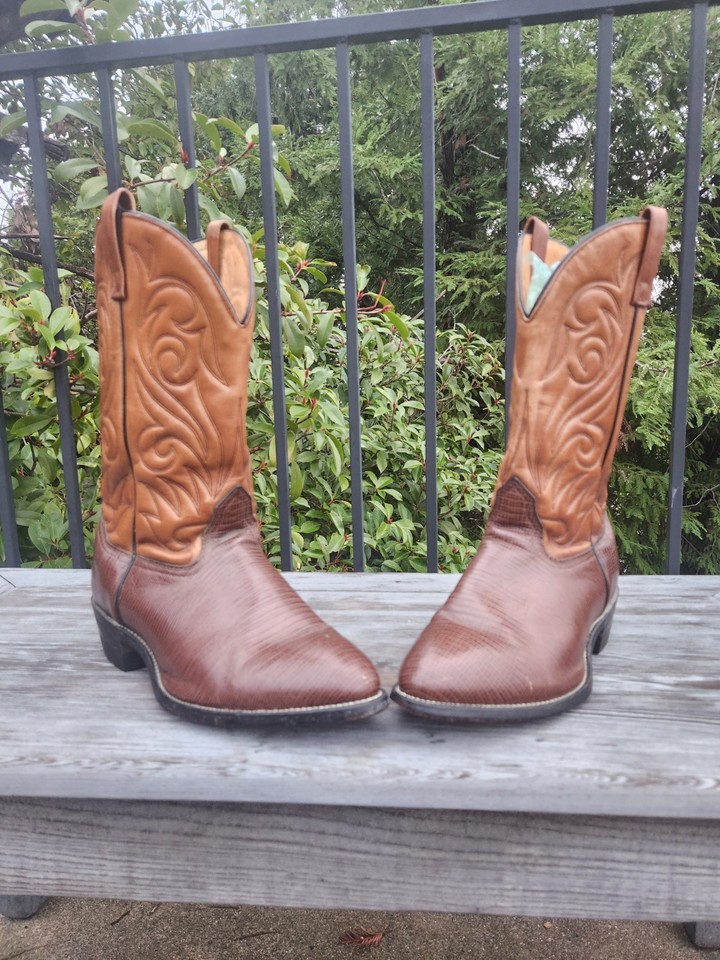Mason Shoes , Brown Leather Cowboy Boots, With Lizard Skin. Size 12 E ...