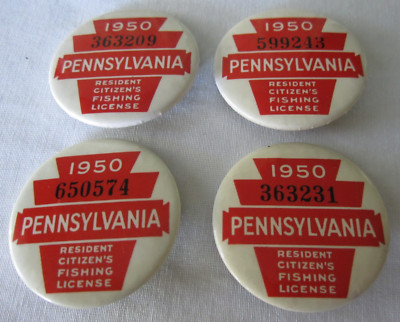Original Vintage 1950 Pennsylvania PA Resident Fishing License Button ...