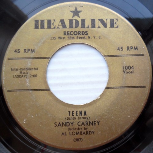 Sandy Carney Teenage Bopper 45 Teena B/W Carolyn Stark VG Cond Headline ...