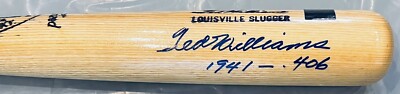 RARE TED WILLIAMS W/1941 - .406 TED WILLIAMS AUTHENTICATED SIGNED L.S ...