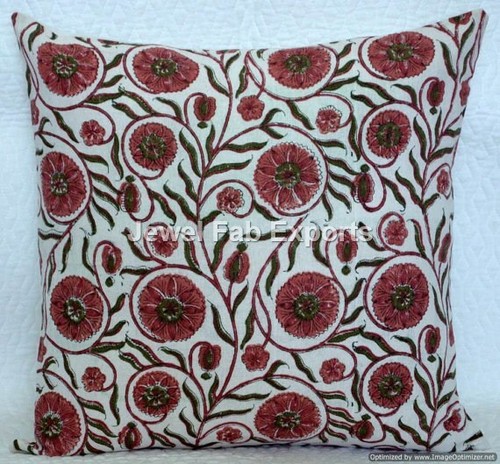 Vintage Boho Sham Handmade Block Print Cotton Square Pillow Covers-Set ...