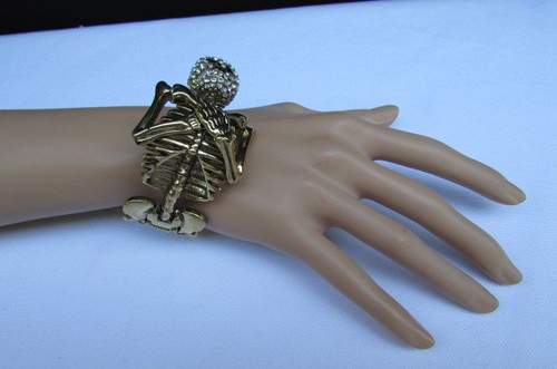 Women Bracelet Fashion Gold Bling Skeleton Jewelry Halloween Cuff Skull ...