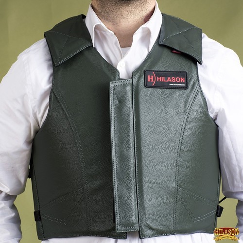 HILASON Safety Bull Riding Vest Protective Leather Hunter Green ...