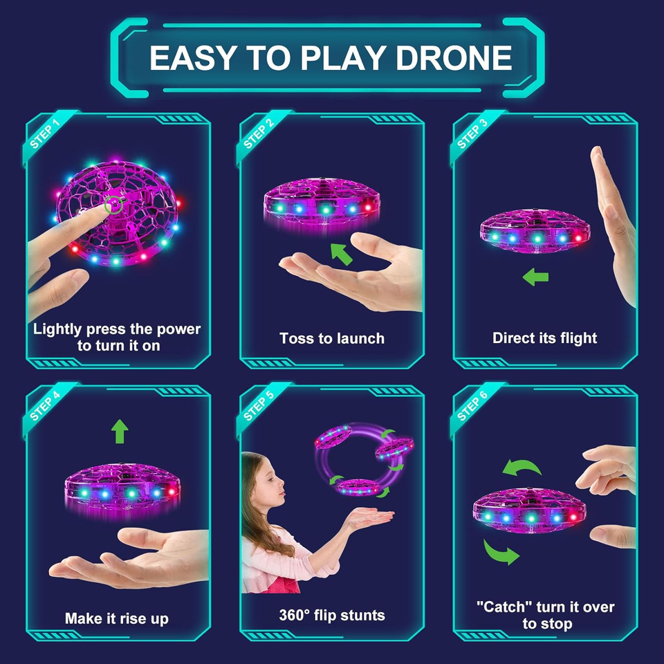Hand Operated Flying Toy Drone for Kids, 360° Hands Free Motion Sensors ...