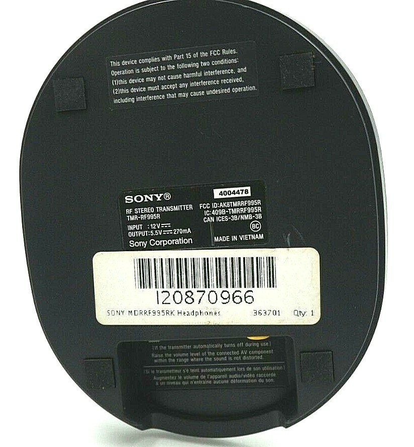 Sony Wireless Headphones TMR-RF995R Wireless Transmitter w/ MDR-RF995R ...