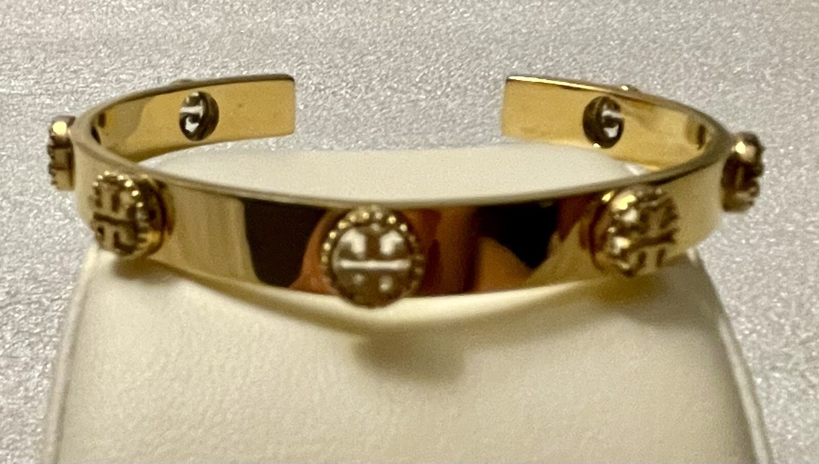 Tory Burch Women's Gold Tone Studded Logo Cuff Bracel… - Gem