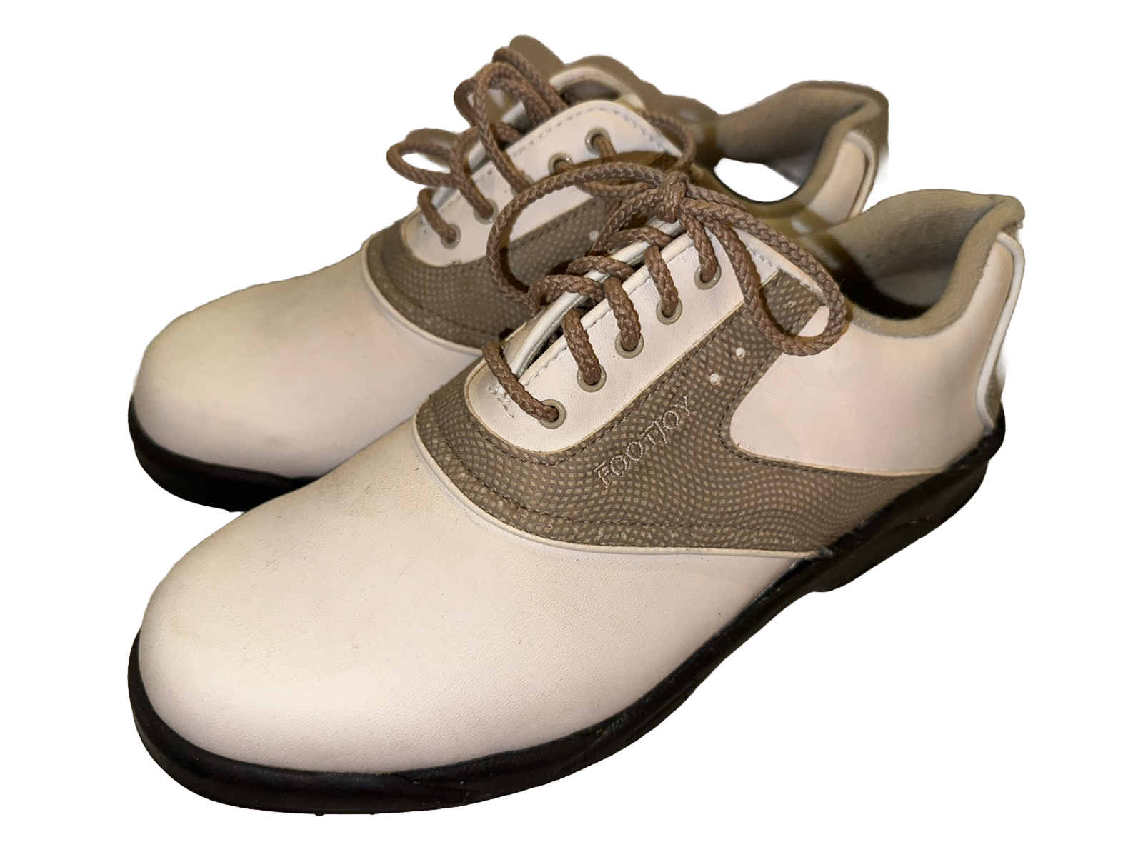 Footjoy Greenjoy Women’s White Tan Golf Shoes Soft Spikes Size 48401 ...