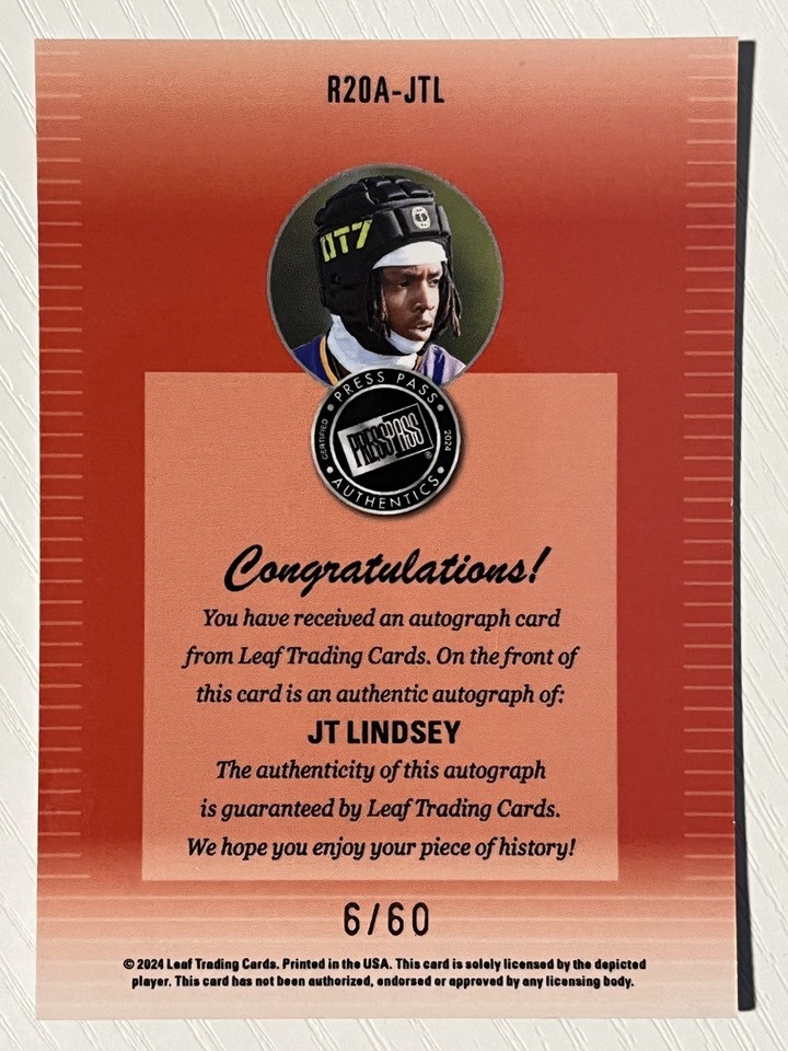 JT Lindsey 2025 Leaf Pro Set Metal Blue Mojo Auto 6/60 LSU Tigers | eBay