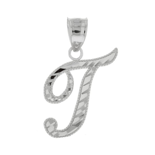 10k or 14k Real White Gold Ladies Tendy Chic Cursive Inital Letter T ...