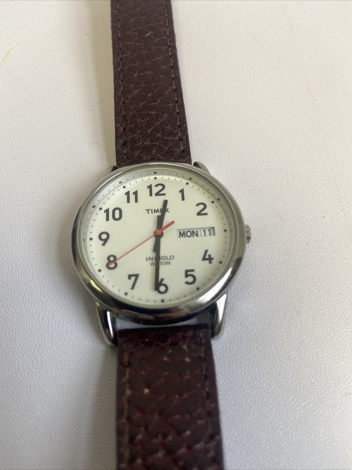 Timex Indiglo WR30M Quartz Genuine Brown Leather Watch | eBay