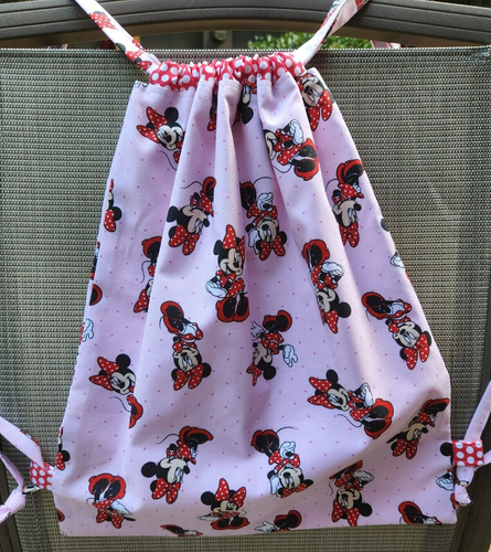 Handcrafted Minnie Mouse Drawstring Backpack Lined Washable 15" W x 17 ...