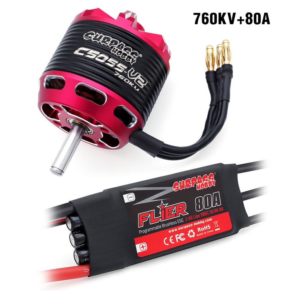 SURPASS HOBBY C50 V2 Brushless Outrunner Motor ESC Combo for RC Fixed ...