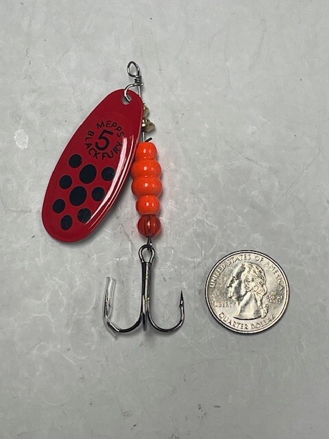 Mepps BlackFury #5 1/2 oz Plain Treble hook- Orange body with Red blade ...