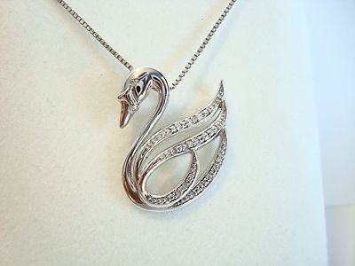Swan Diamond Necklace with Sterling Silver Chain Free Gift Wrap | eBay