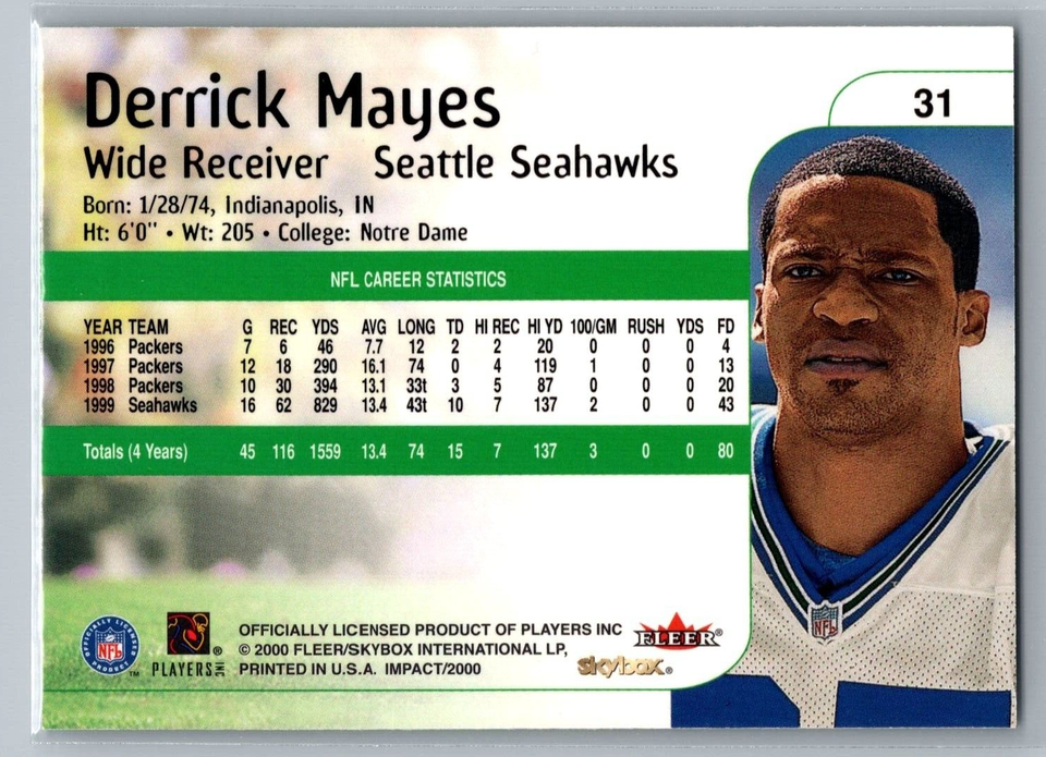 2000 FLEER IMPACT CARD # 31 Derrick Mayes - Seattle Seahawks | eBay
