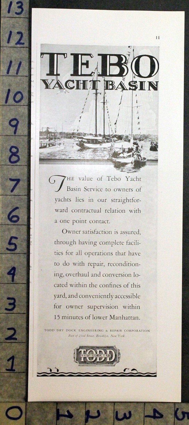 1928 TODD CORPORATION TEBO YACHT BASIN SHIPYARD NEW YORK SPORT MARINE ...