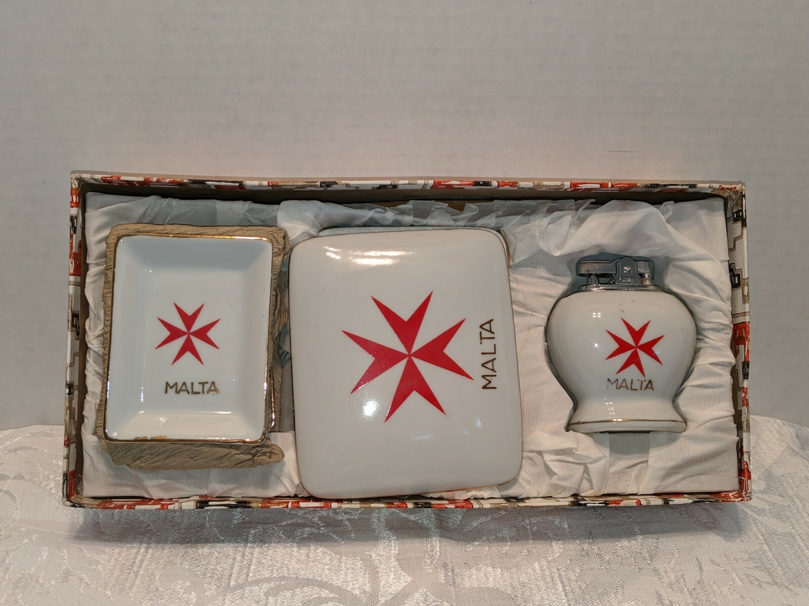 Vintage Porcelain Lighter And Ashtray Set With Malta Navy Flag | eBay