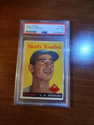 1958 TOPPS BASEBALL SANDY KOUFAX #187 PSA 4 HOF PITCHER VG/EX COND | eBay
