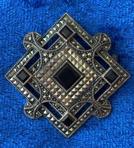 Beautiful Art Deco Judith Jack Sterling, Marcasite and Onyx Brooch | eBay