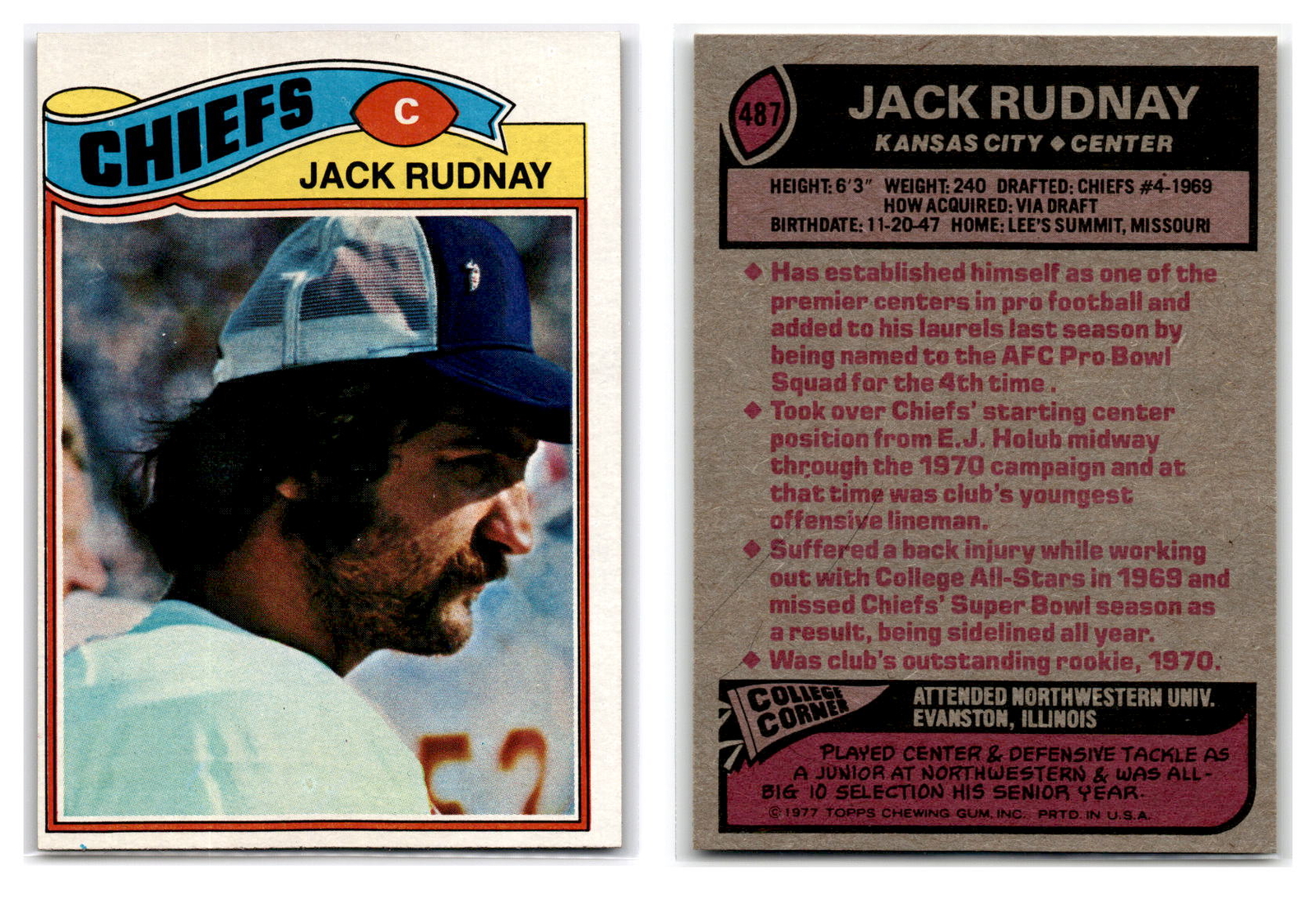 1977 Topps #487 Jack Rudnay EXMT/NM - Kansas City Chiefs | eBay