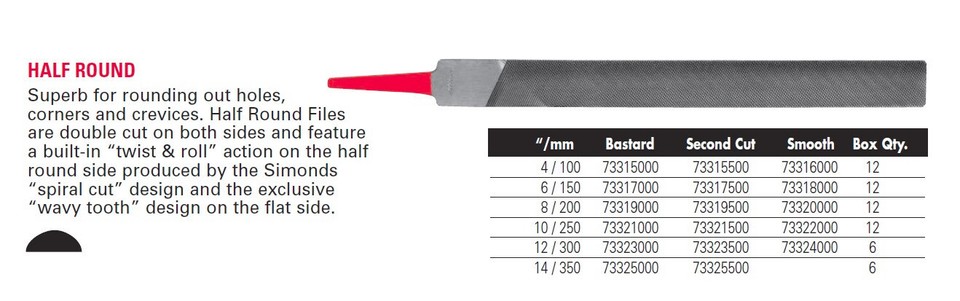 Simonds 73-319000 - 8" Half Round Bastard American Pattern File 12 Ea ...