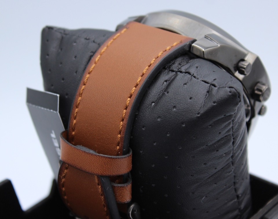 NEW AUTHENTIC DIESEL UBER CHIEF CHRONOGRAPH GRAY BROWN LEATHER MENS ...