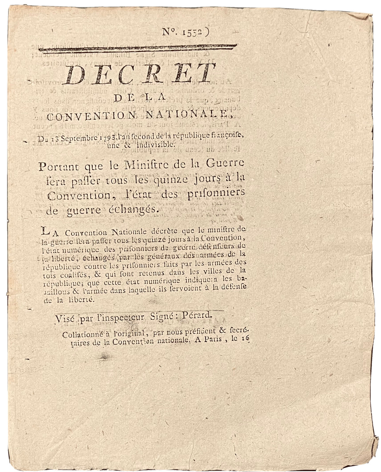 French Decree September 13, 1793 Exchange of Prisoners of War | eBay