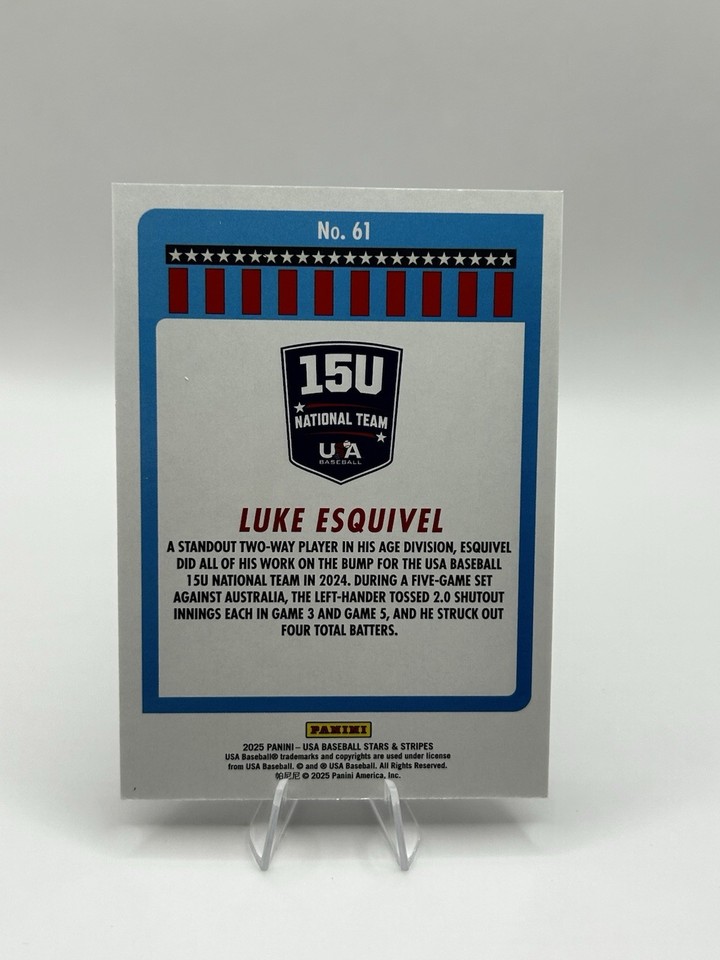 Luke Esquivel 2025 Stars & Stripes USA Parallel Red Stripes Holo Foil ...