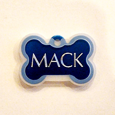 CUSTOM ENGRAVED PET TAG BLUE BONE SHAPE WITH SILENCER DOG PERSONALIZED ...