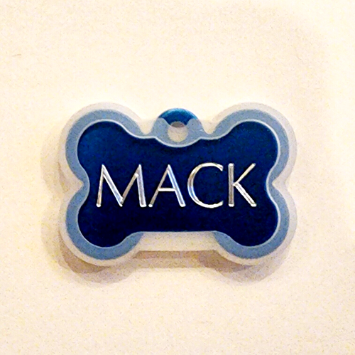 CUSTOM ENGRAVED PET TAG BLUE BONE SHAPE WITH SILENCER DOG PERSONALIZED ...