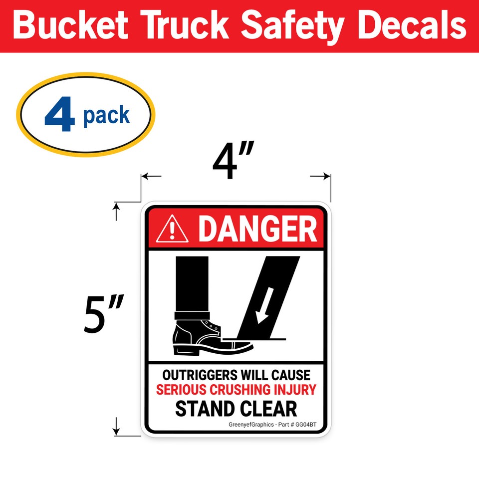 (4 Pack) Outrigger Crush Hazard Sticker (4" x 5") Safety OSHA Laminated ...