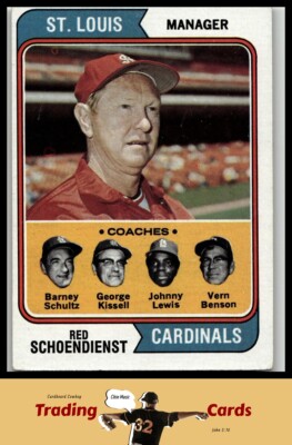 1974 Topps #236 Cardinals Manager Red Schoendienst Cardinals Baseball ...