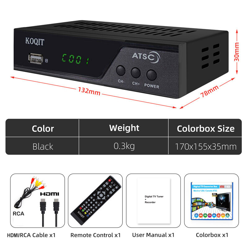 1080P Digital TV Converter Box ATSC Cabal Box Clear QAM TV Receiver Set ...