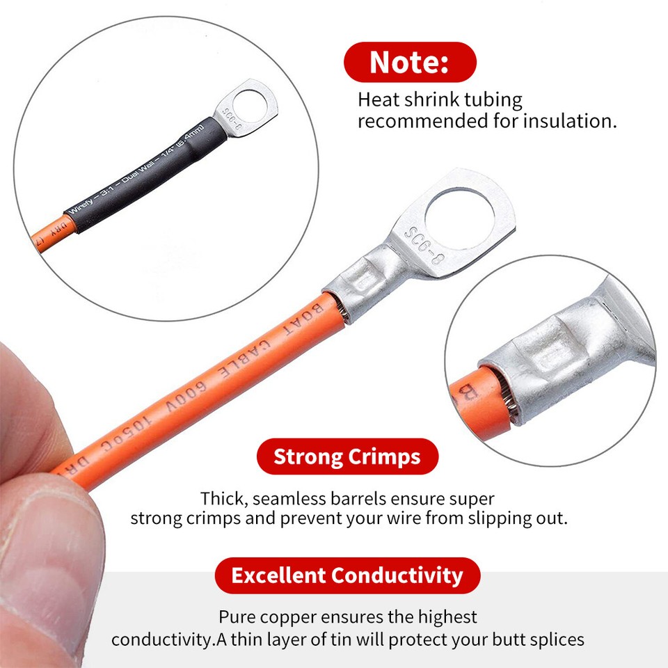 140X Battery Copper Cable Lugs Crimp Ring Terminals Electrical Wire ...