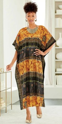 One Size Ashro Gold Olive Multi Ethnic Afrocentric Enu Long Caftan | eBay