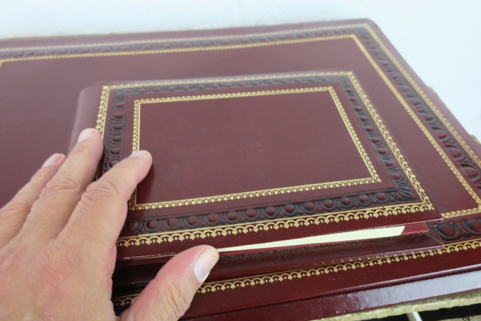 Vintage Red Leather Writing Set -Desk Pad, Letter Rack, Pen Pot ...