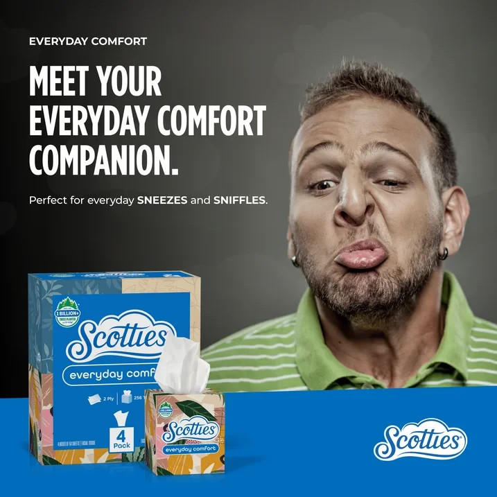 Scotties Everyday Comfort Facial Tissues, 64 Tissues per Box, 4 Cube ...