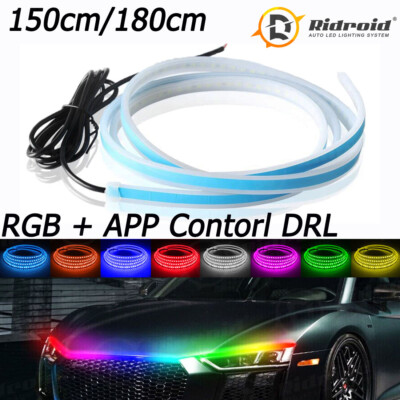 APP Control Car RGB LED DRL Hood Light Strip Engine Cover Daytime ...
