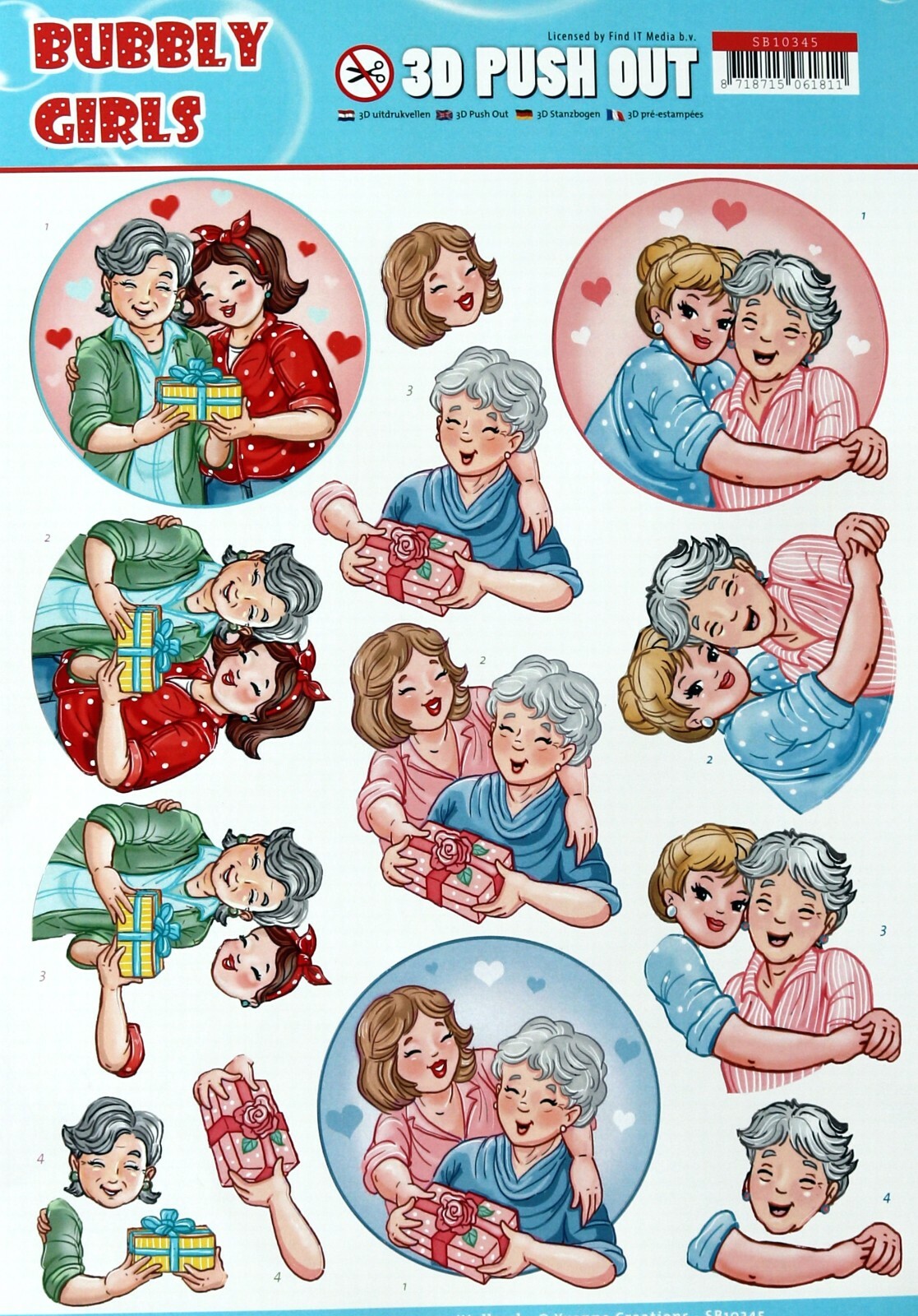 A4 DIE CUT 3D PAPER TOLE DECOUPAGE Push Out Sheet Bubbly Girls Women ...