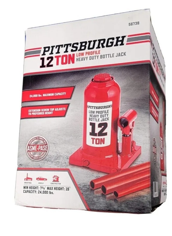 Pittsburgh 12 ton. Heavy duty bottle jack .24.000 lbs. Max Height 15 ...