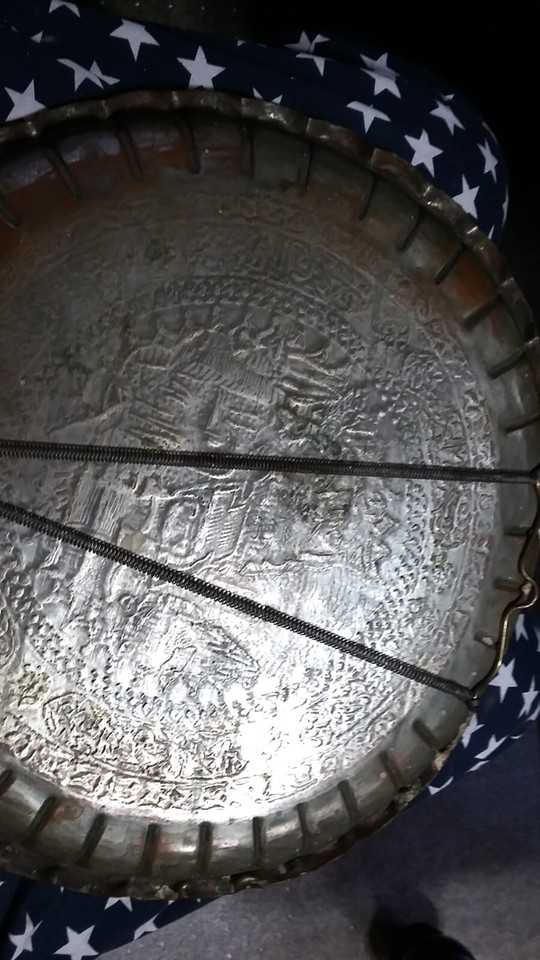 Antique Copper Tray Plate Engraved Repousse Middle Eastern Persian ...