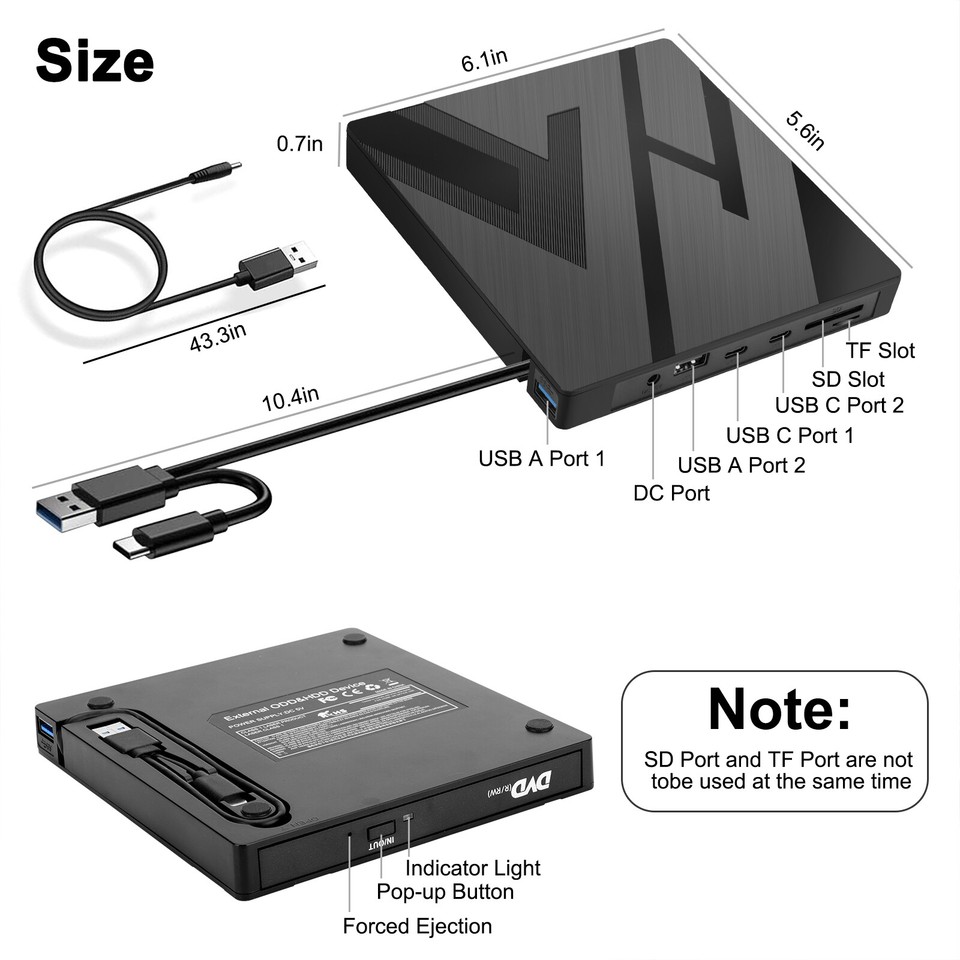External CD DVD Drive USB 3.0 Player Reader Writer for PC Laptop ...