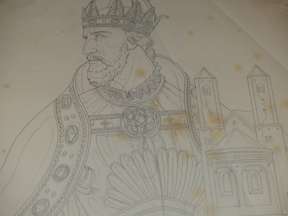Drawing Original On Tracing Paper/Ink End Xixth King Charlemagne? Suits ...