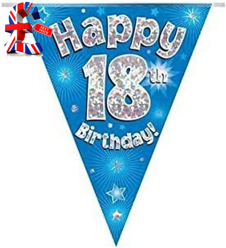 Party Bunting Happy 18Th Birthday Blue Holographic 11 Flags 3.9M | eBay UK