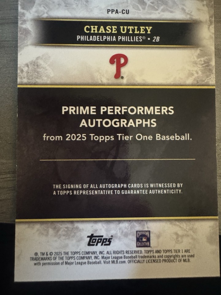 2025 Topps Tier One Prime Performers Auto Blue Foil 14/25 Chase Utley # ...