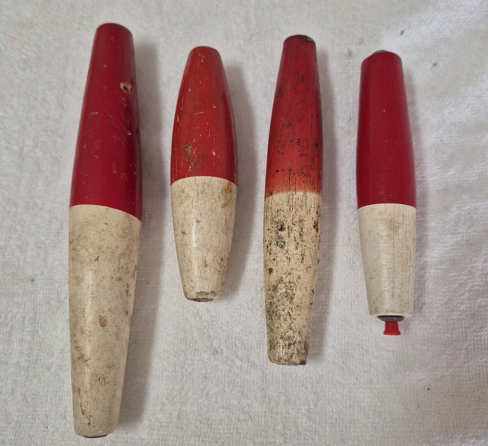 Vintage Wood / Cork Fishing Bobber LOT - Old tacklebox - red, white | eBay