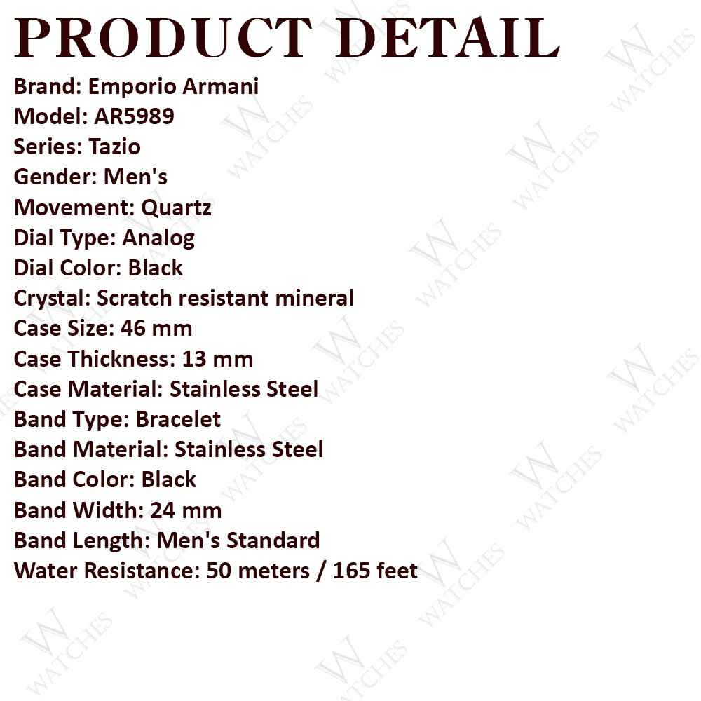 Emporio Armani AR5989 Tazio Black Dial Stainless Steel Chronograph Men ...