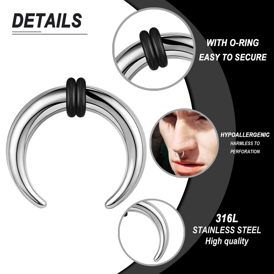 2G-12G Buffalo Septum Pincher Tapers Stainless Steel Septum Rings Ear ...